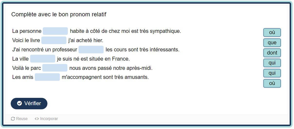 The relative pronouns: qui, que, dont, où... - Ecole 601